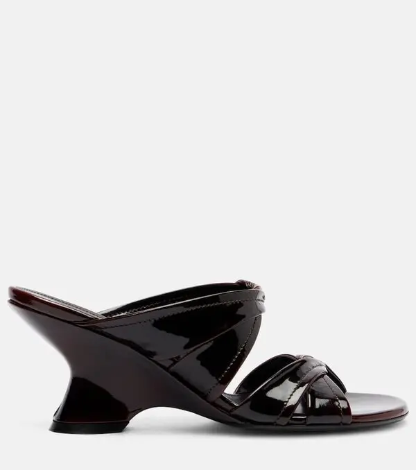 Dries Van Noten 75 Patent Leather Wedge Mules