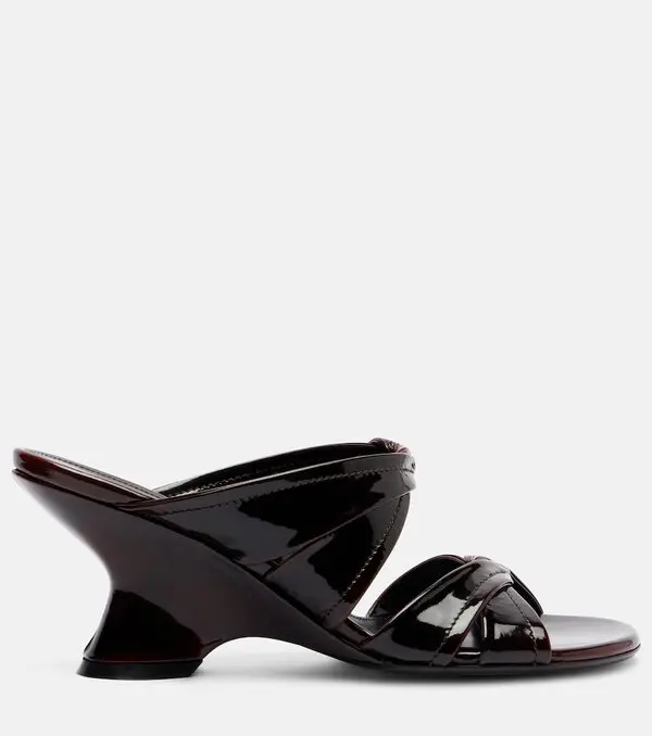 Dries Van Noten 75 Patent Leather Wedge Mules - Brown