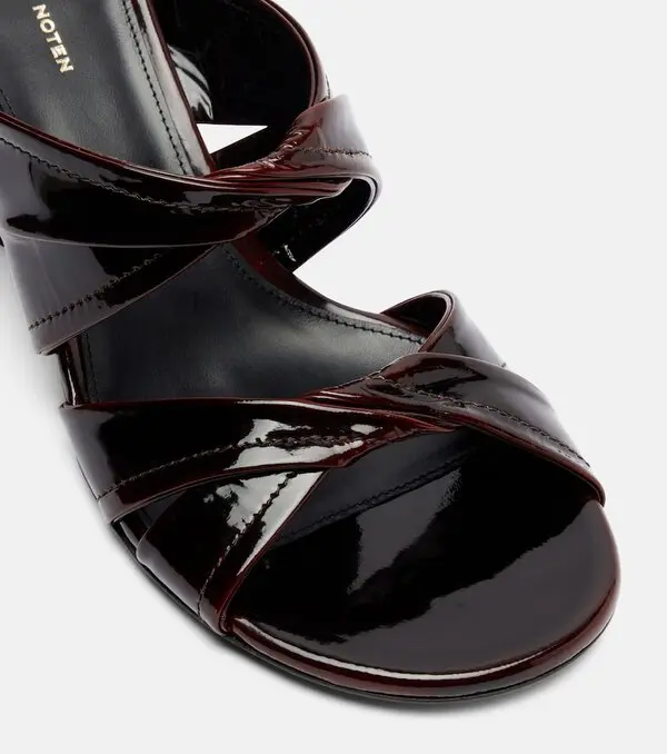 Dries Van Noten 75 Patent Leather Wedge Mules - Brown