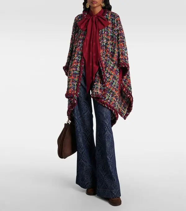 Etro Wool, Mohair And Cotton-blend Tweed Cape