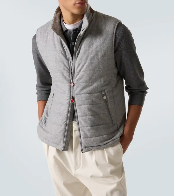 Kiton Cashmere-blend Vest With Suede Trim