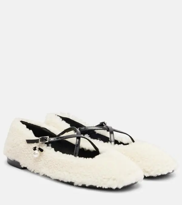 JIMMY CHOO Eleri Shearling Ballet Flats - White