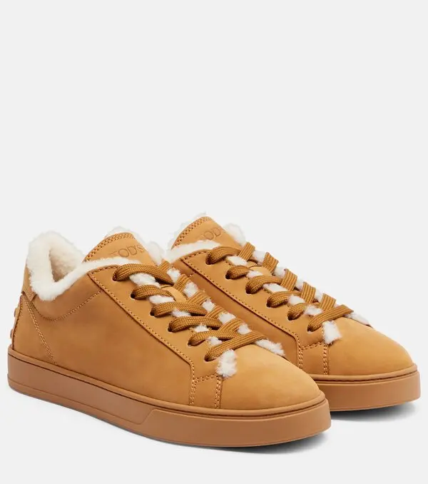 TOD'S Shearling-lined Suede Sneakers - Brown