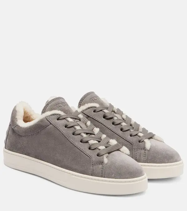 TOD'S Shearling-lined Suede Sneakers - Grey