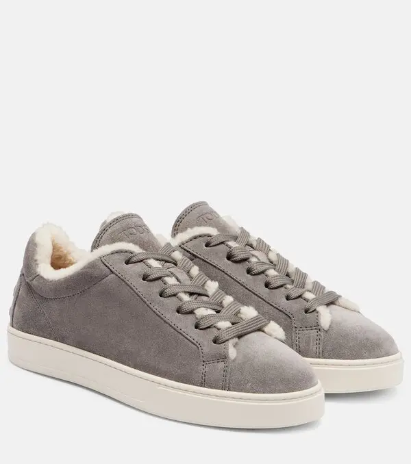 TOD'S Shearling-lined Suede Sneakers - Grey