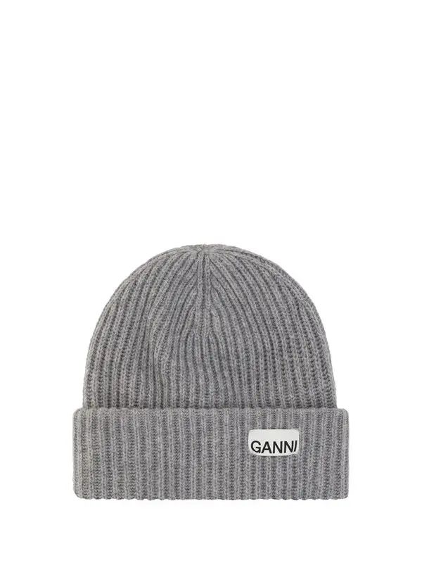 GANNI Wool Beanie Hat - Grey