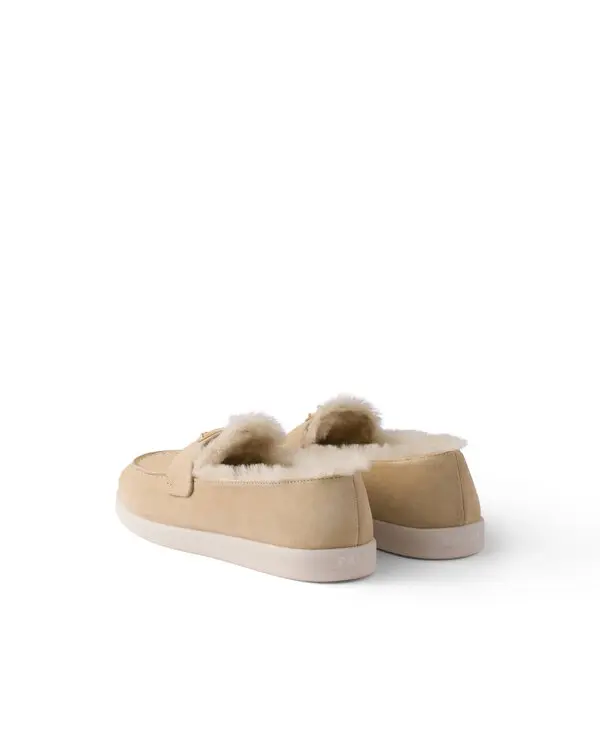Prada Suede And Shearling Loafers - Neutral