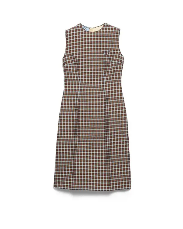 Prada Checked Georgette Sheath Dress - Light Blue