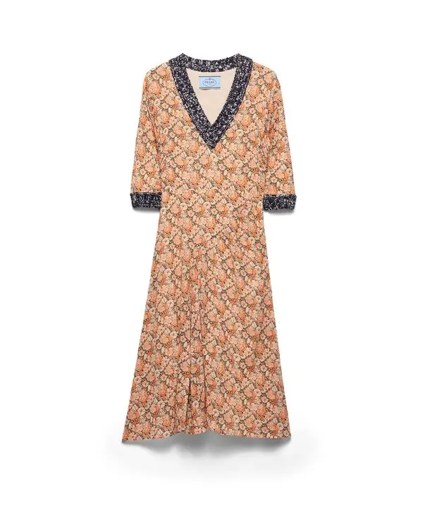 Prada Printed Georgette Dress - Orange