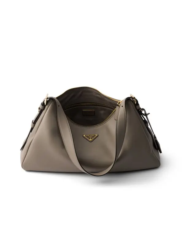 Prada Aimée Large Leather Shoulder Bag - Grey