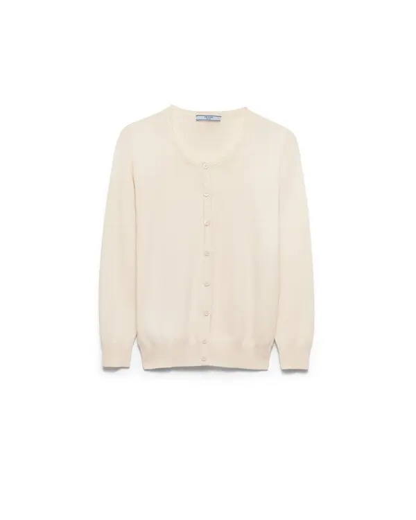Prada Cotton And Silk Knit Cardigan - Neutral