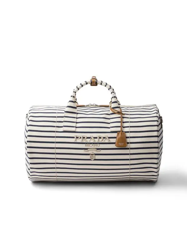 Prada Striped Canvas Duffle - Neutral