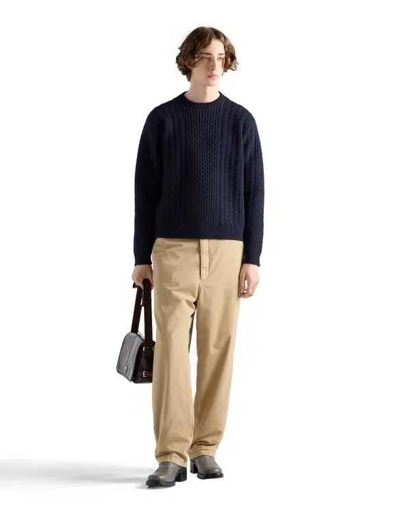 Prada Cotton Wide Leg Pants - Neutral