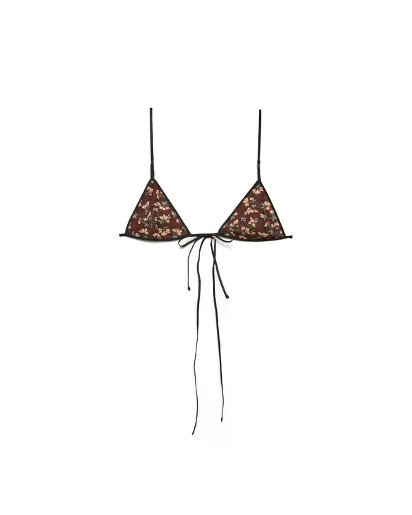 Prada Floral Print Georgette Bra - Brown