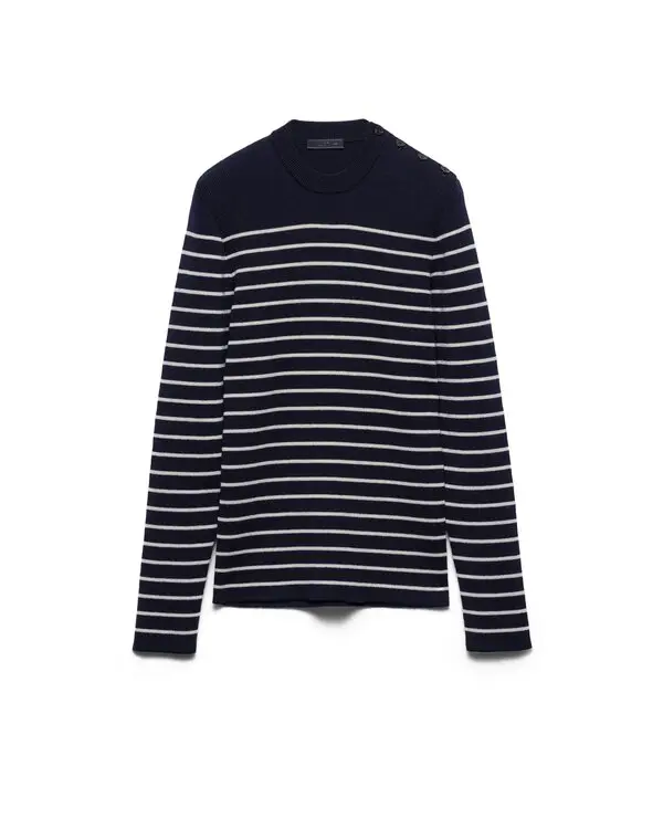 Prada Striped Superfine Wool Crew-neck Sweater - Blue