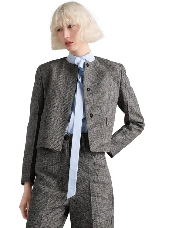 Prada Single-breasted Princes Of Wales Mouliné Jacket - Grey