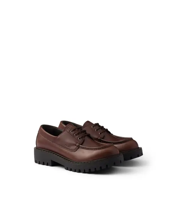 Prada Laced Leather Loafers - Brown