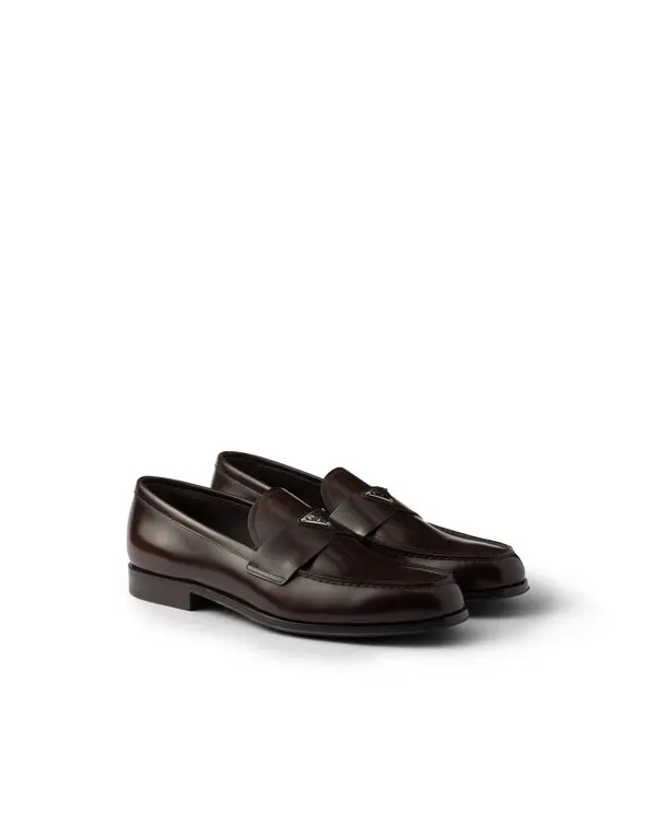 Prada Brushed Leather Loafers - Brown