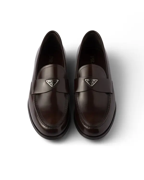 Prada Brushed Leather Loafers - Brown