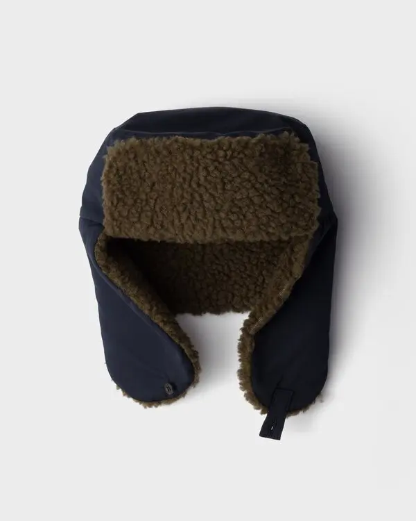 Prada Poplin Trapper Hat With Fleece Lining - Navy