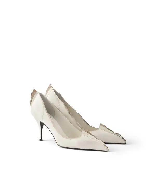 Prada Antiqued Leather High Heel Pumps - Neutral