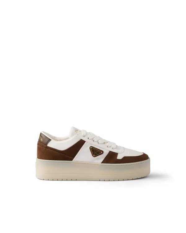 Prada Downtown Nappa Leather And Suede Sneakers - Brown