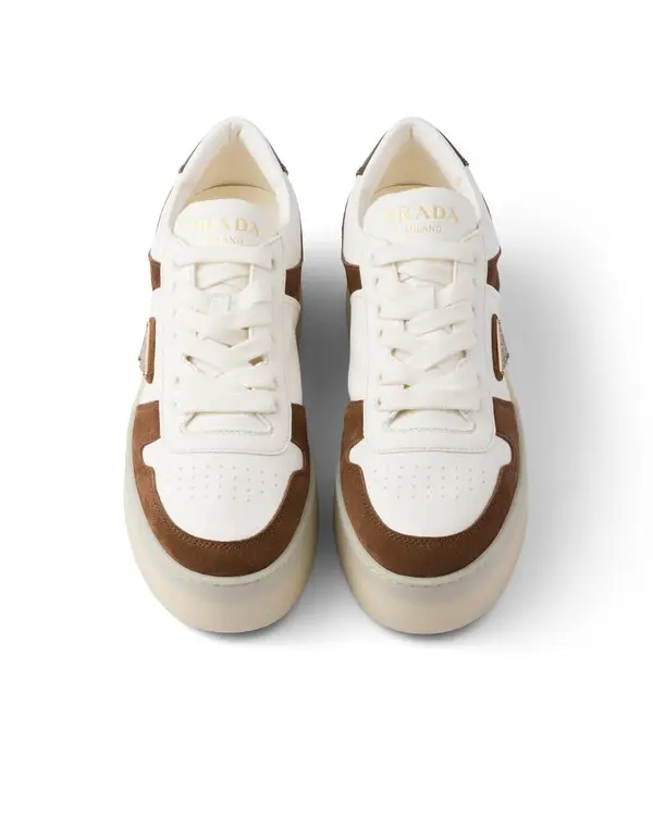 Prada Downtown Nappa Leather And Suede Sneakers - Brown