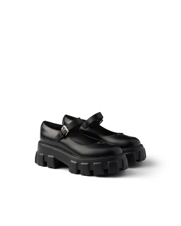 Prada Brushed Leather Monolith Mary Janes