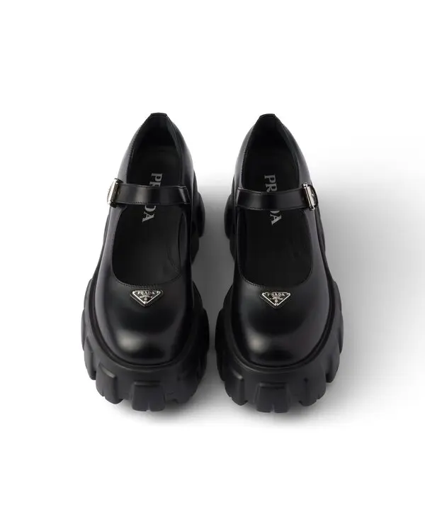 Prada Brushed Leather Monolith Mary Janes