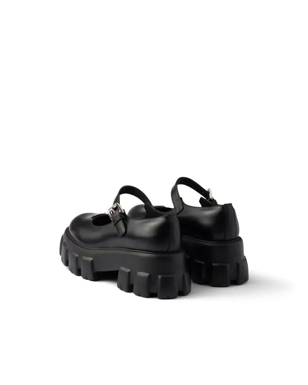 Prada Brushed Leather Monolith Mary Janes