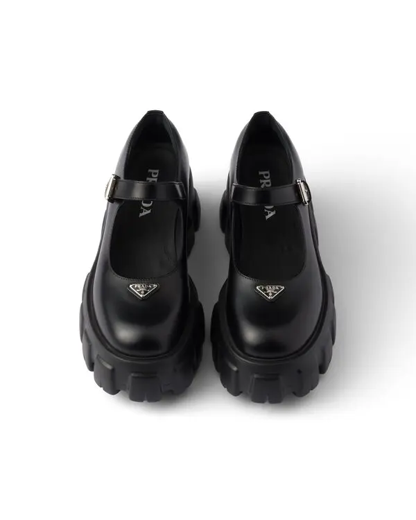 Prada Brushed Leather Monolith Mary Janes
