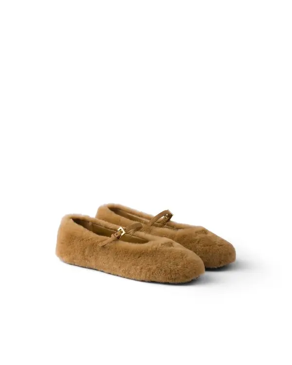 Prada Shearling Ballerinas - Brown