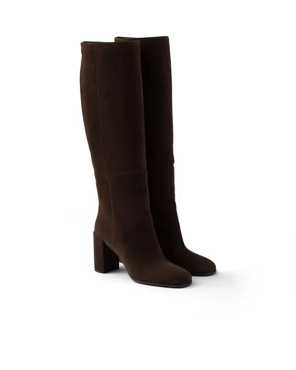 Prada Heeled Suede Boots - Brown
