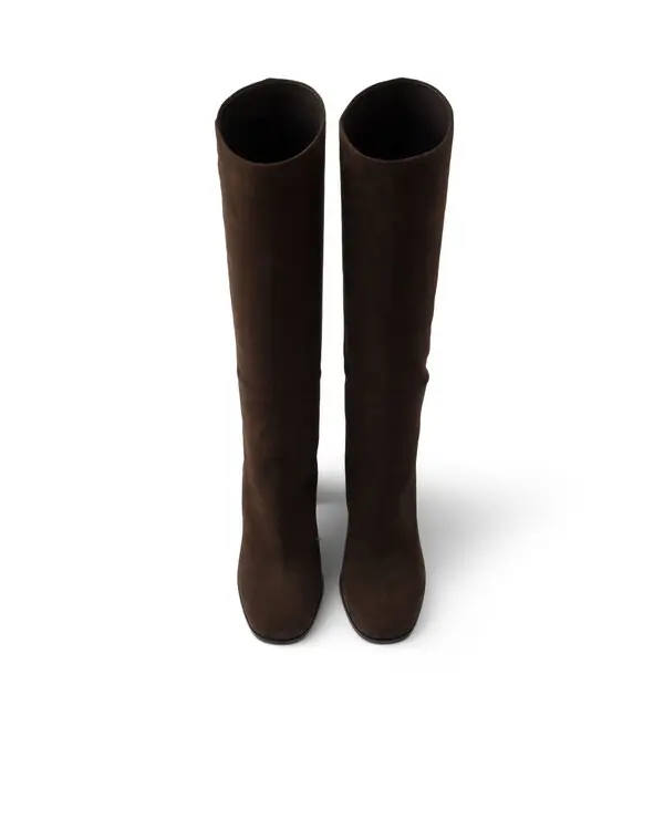 Prada Heeled Suede Boots - Brown