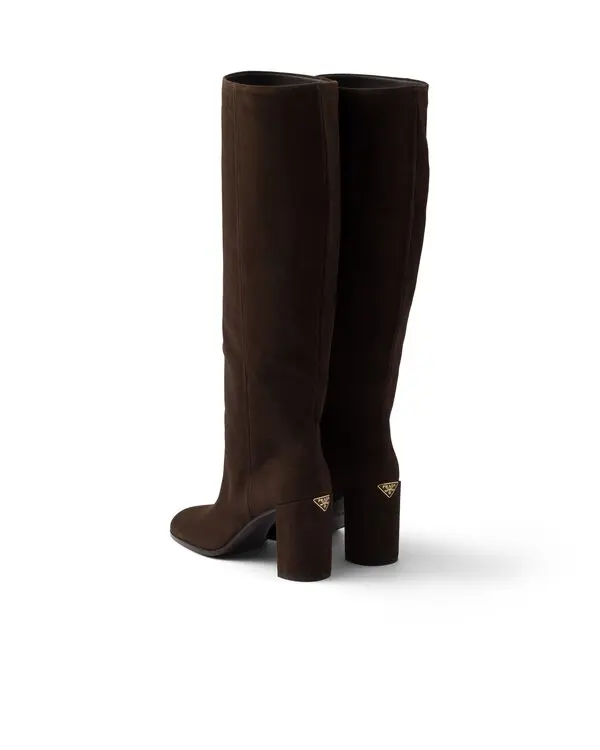 Prada Heeled Suede Boots - Brown