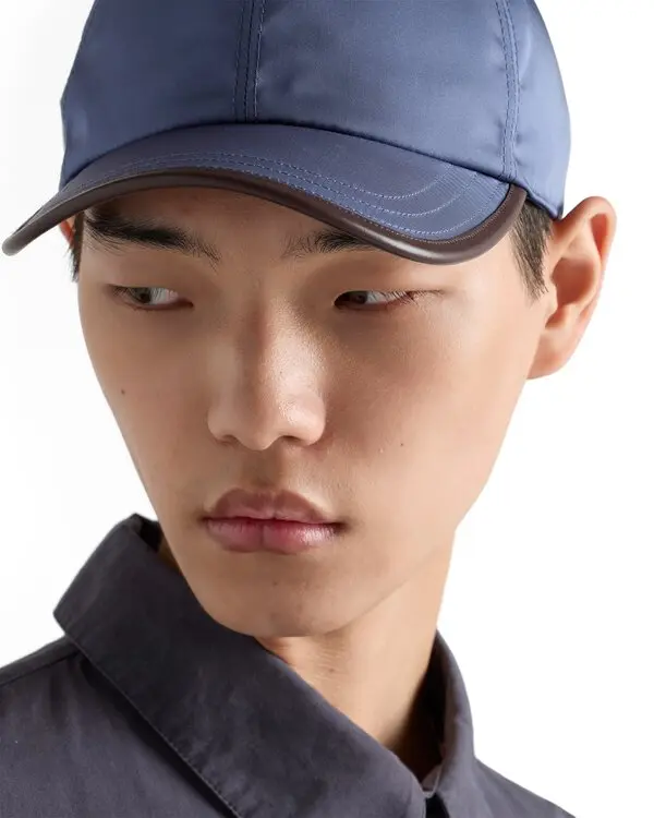 Prada Re-nylon And Leather Baseball Cap - Blue
