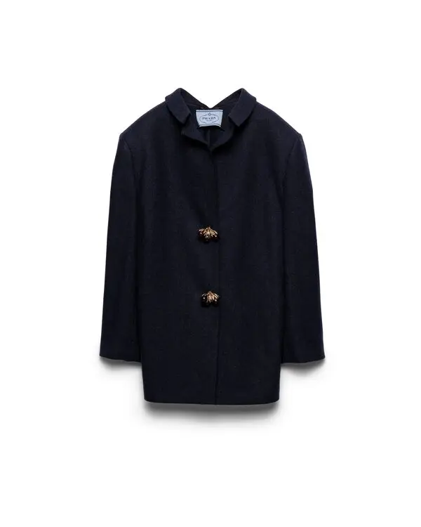 Prada Shetland Wool Jacket With Jewel Buttons - Blue