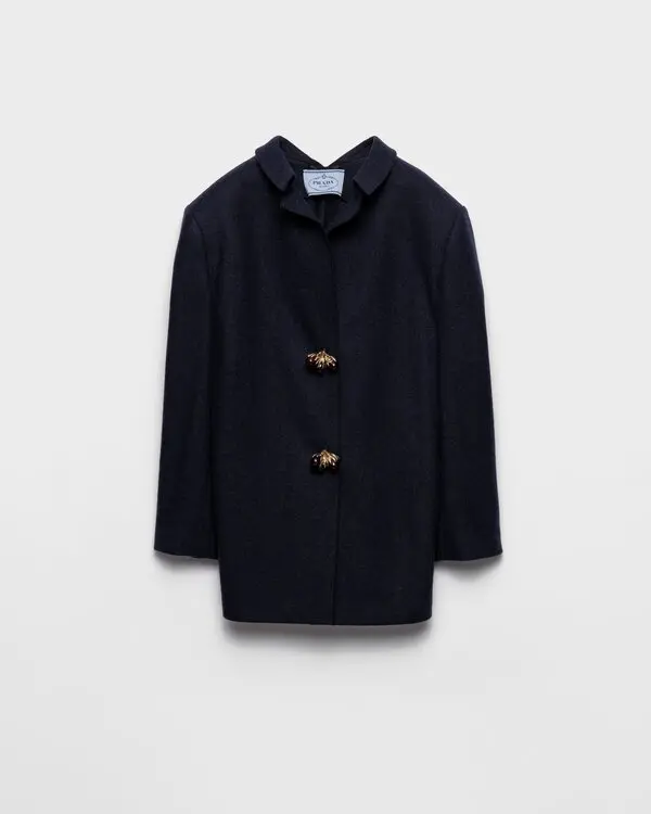 Prada Shetland Wool Jacket With Jewel Buttons - Navy