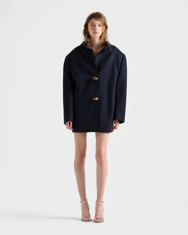 Prada Shetland Wool Jacket With Jewel Buttons - Navy