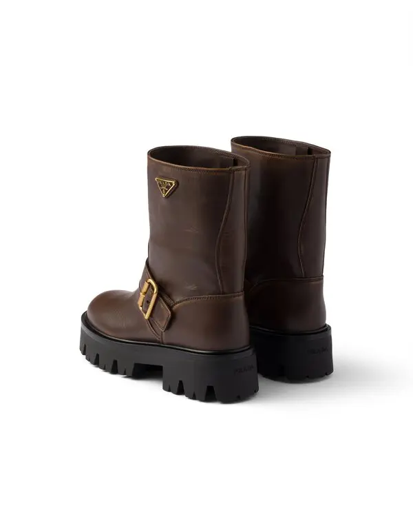 Prada Leather Booties - Brown