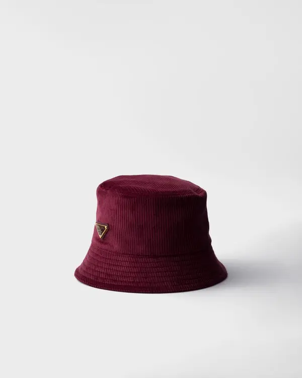 Prada Corduroy Bucket Hat - Burgundy