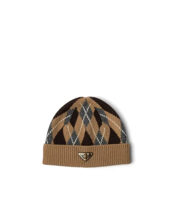 Prada Argyle Knit Beanie - Brown