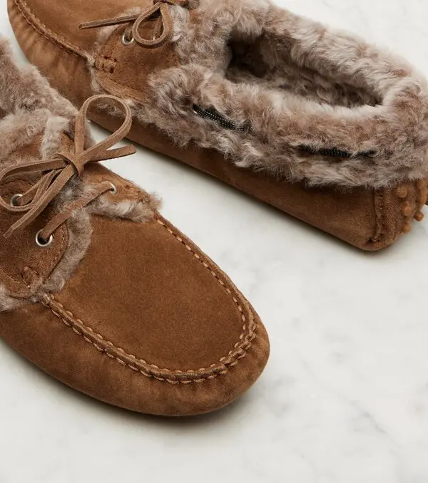 Brunello Cucinelli Monili Suede Driving Shoes - Brown