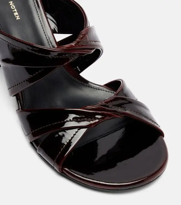 Dries Van Noten 75 Patent Leather Wedge Mules - Brown