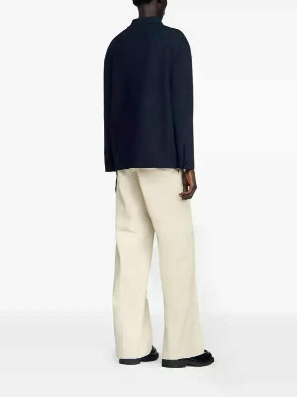 Sandro Fine Knit Shirt Jacket With Wing Collar And Flap Pockets