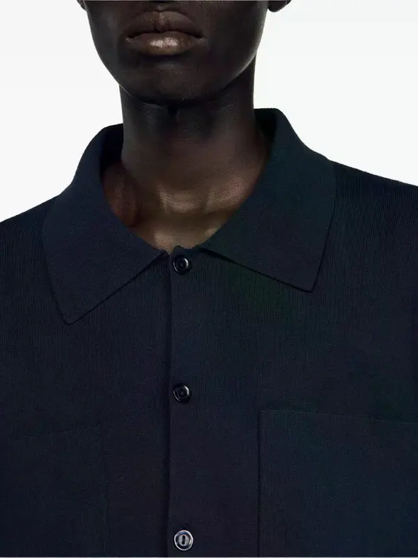 Sandro Fine Knit Shirt Jacket With Wing Collar And Flap Pockets