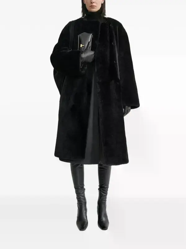 TOTEME Shearling Collarless Coat - Black