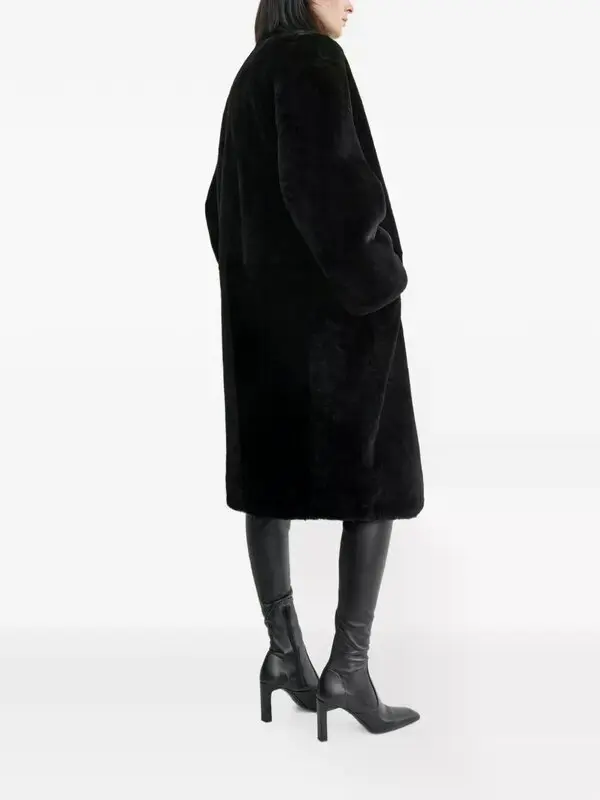 TOTEME Shearling Collarless Coat - Black