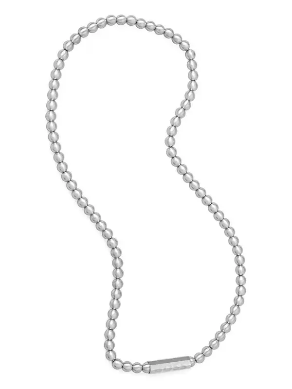 BOSS Beaded Necklace With Engraved Bar - Silver