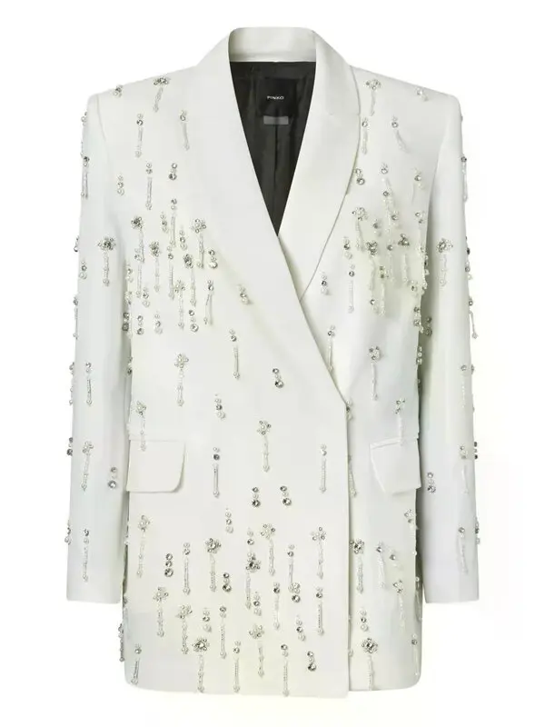 Pinko Crystal-embellished Double-breasted Jacket - White